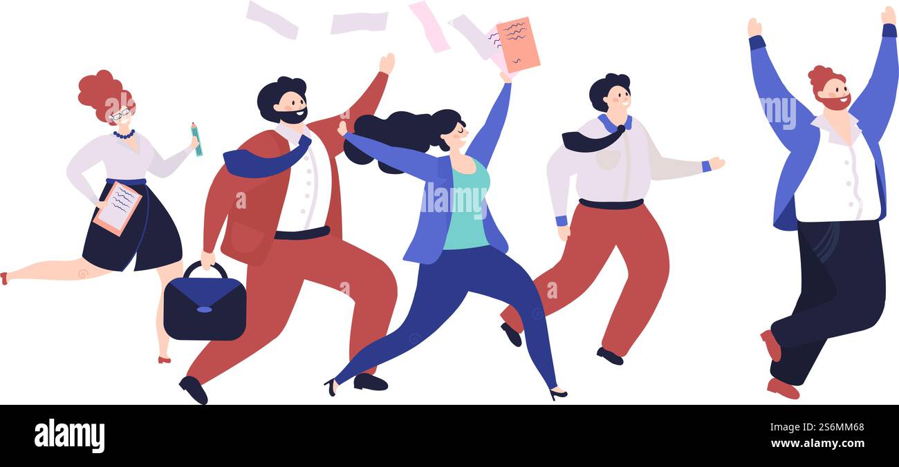 Business team running. Office style, people job competition. Forward ...