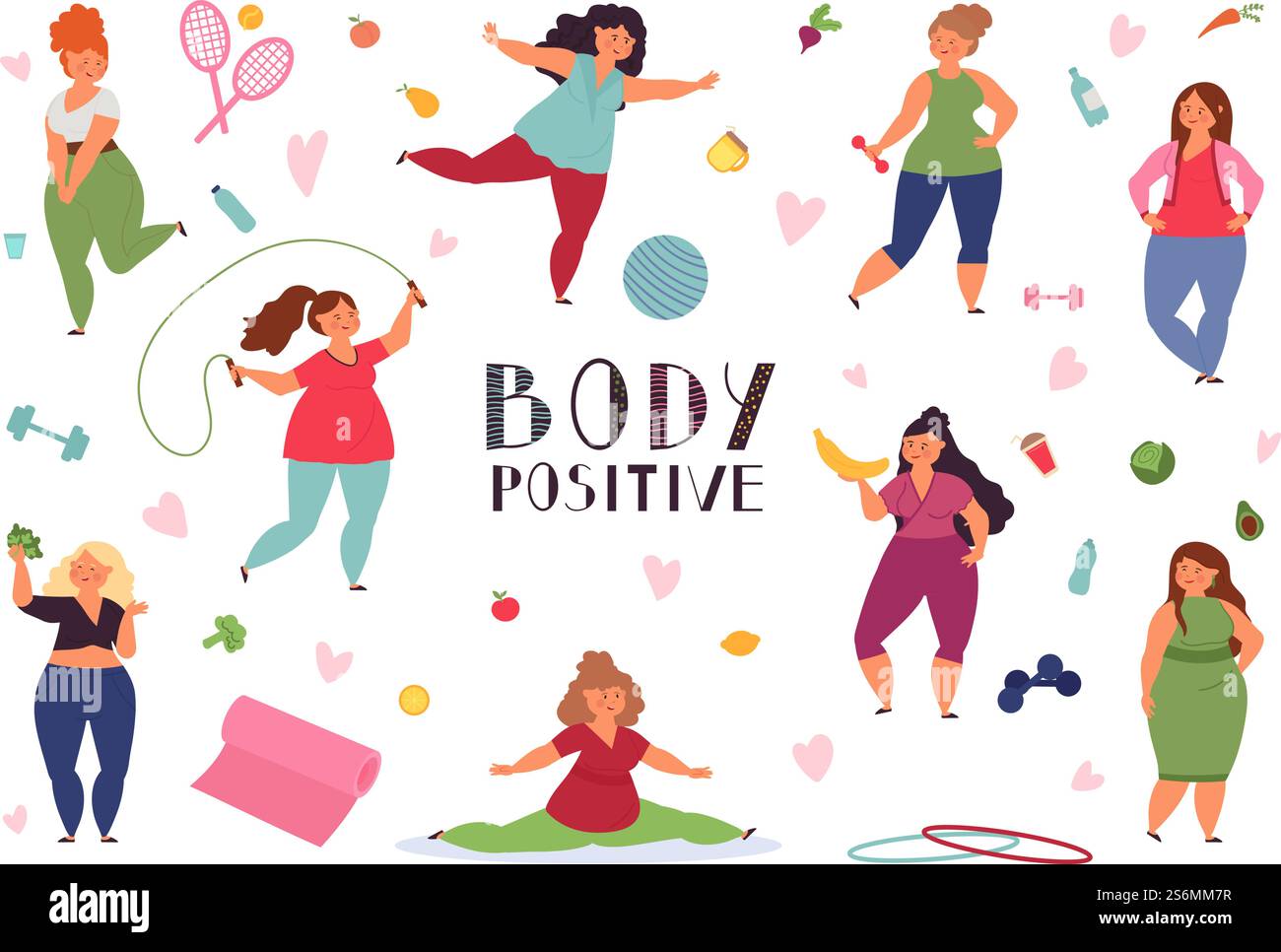 Body positive concept. Fat woman, plus size models yoga training ...