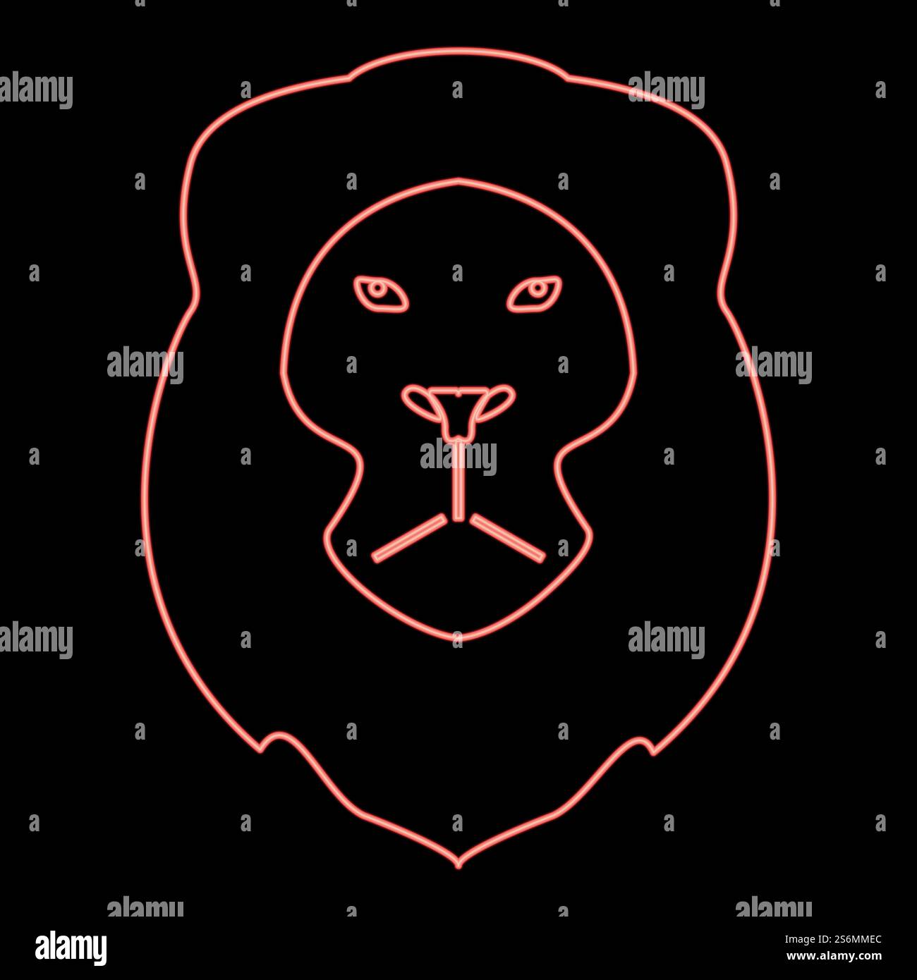 Neon lion head red color vector illustration flat style light image ...