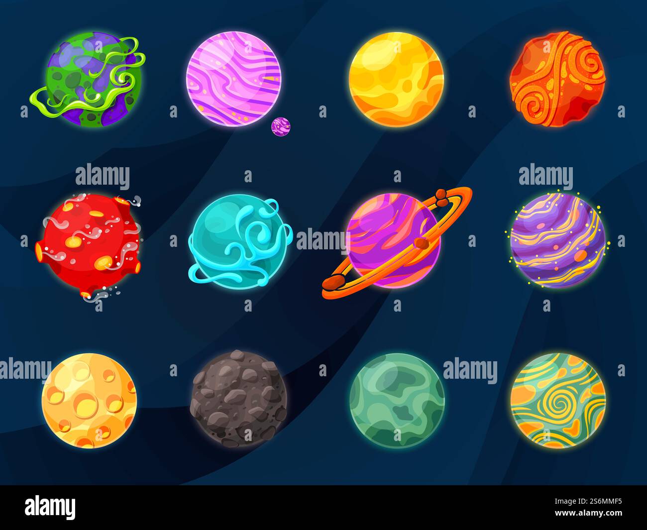Cartoon fantasy planets. Space planet, slime or jelly satellites in ...