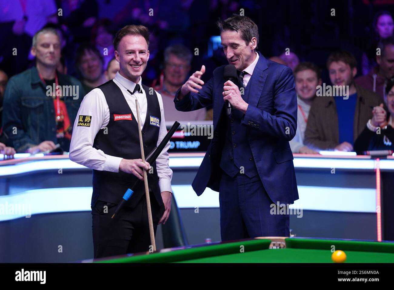 Judd Trump being interviewed by Rob Walker after The Johnstone’s Paint ...