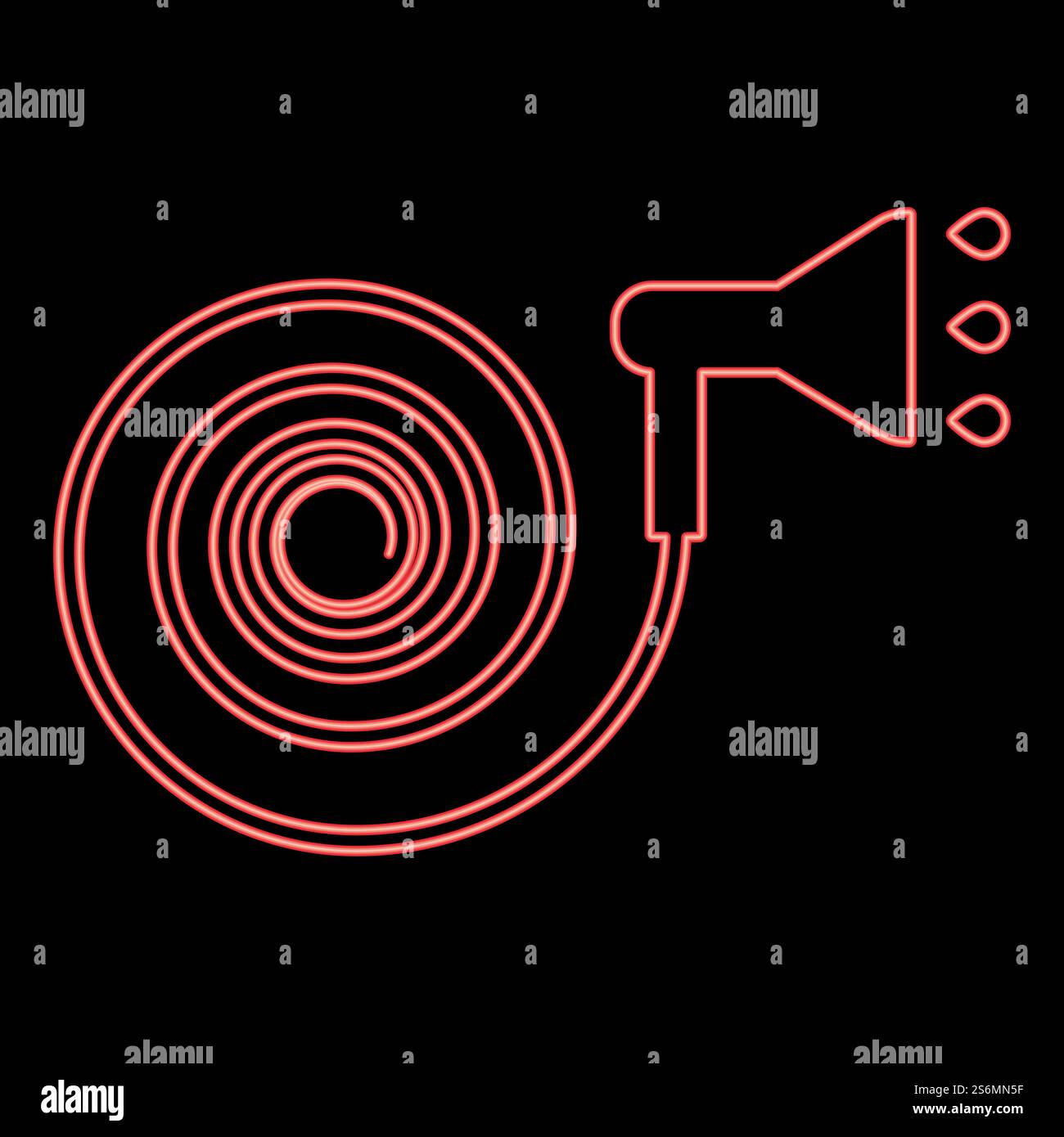 Neon jets of water irrigates red color vector illustration flat style ...