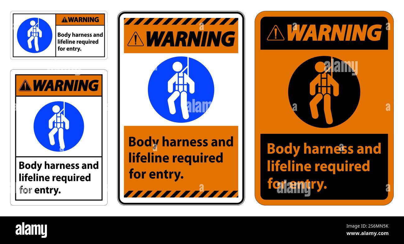 Warning Sign Body Harness And Lifeline Required For Entry Stock Vector ...
