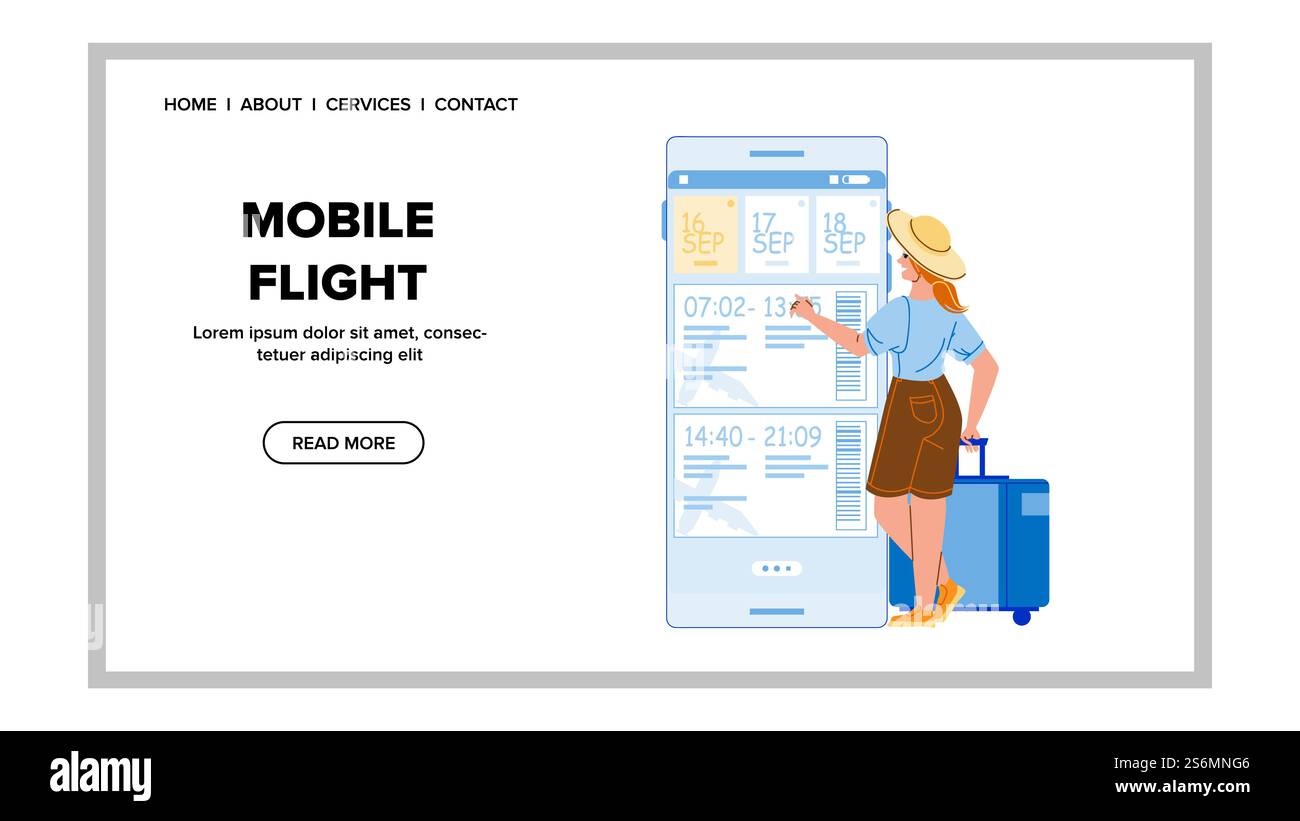 Mobile Flight App Using Woman Passenger Vector. Mobile Flight ...
