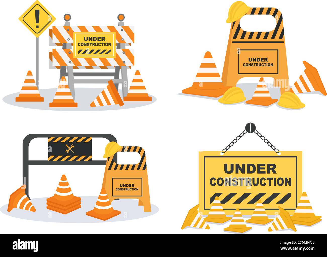 Under Construction With Symbol Worker Hold Stop or Road Sign, Tape ...