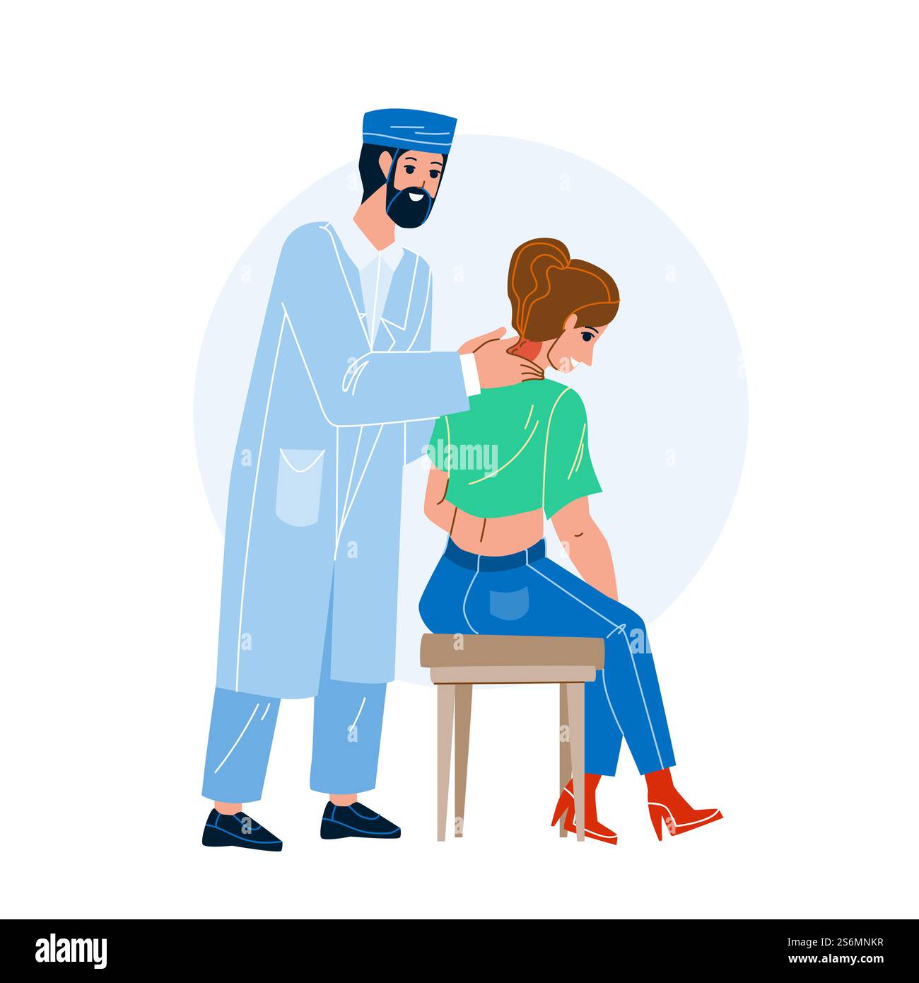 Cervical Spine Examination And Treatment Vector. Doctor Neurologist ...