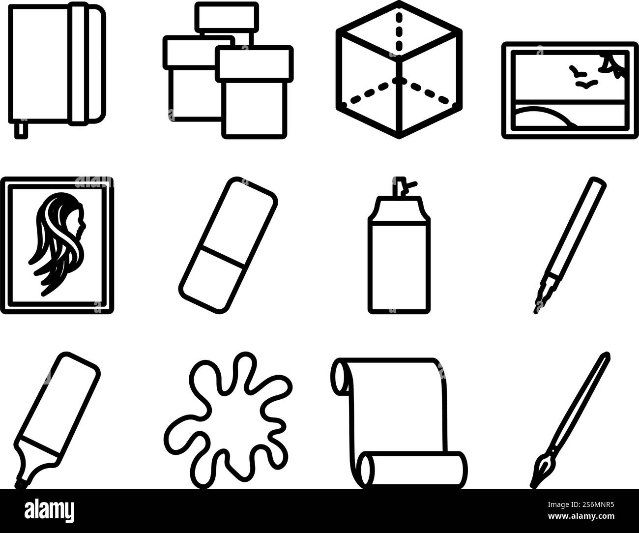 Painting Icon Set. Bold outline design with editable stroke width ...