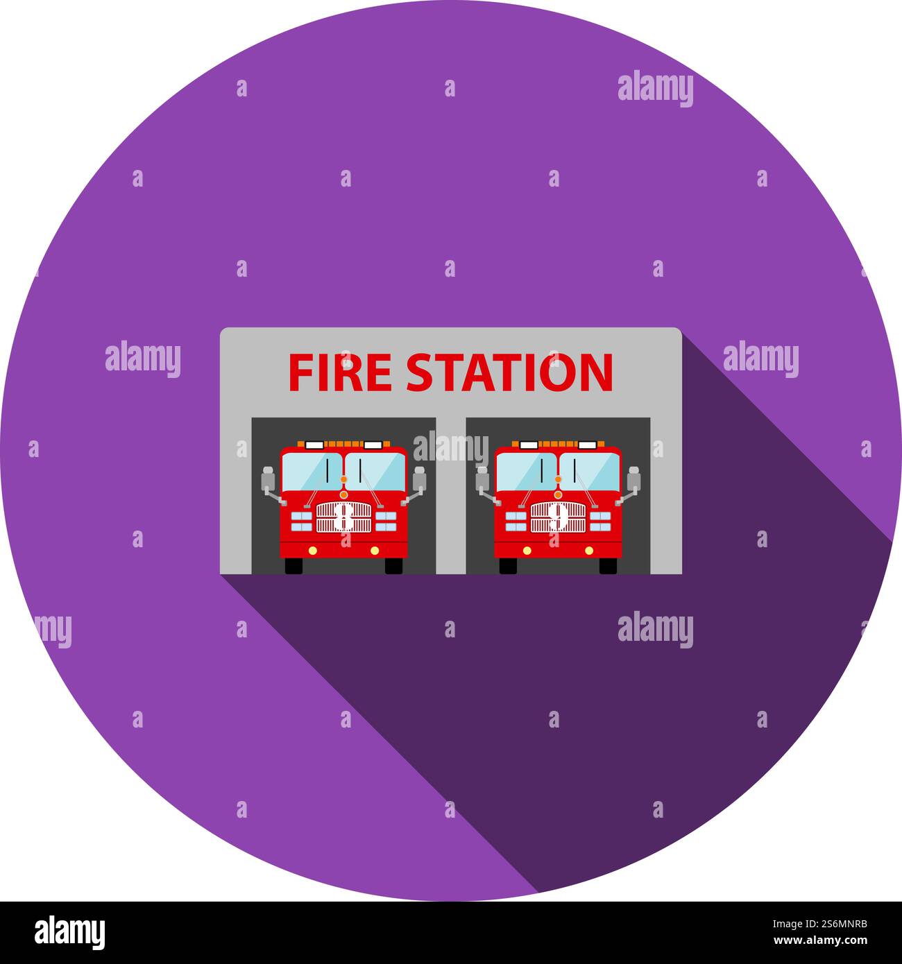 Fire Station Icon. Flat Circle Stencil Design With Long Shadow. Vector ...