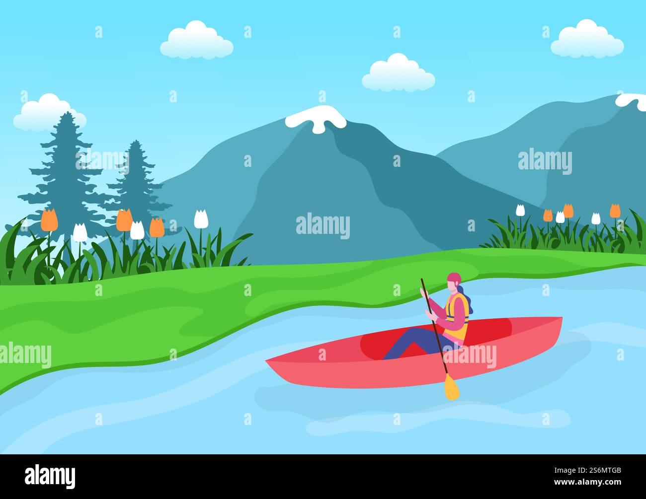 Rafting Background Flat Cartoon Vector Illustration With People do ...