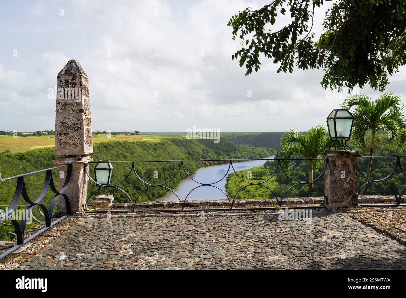 Beautiful view from Altos de Chavon of the river Chavon and forest ...