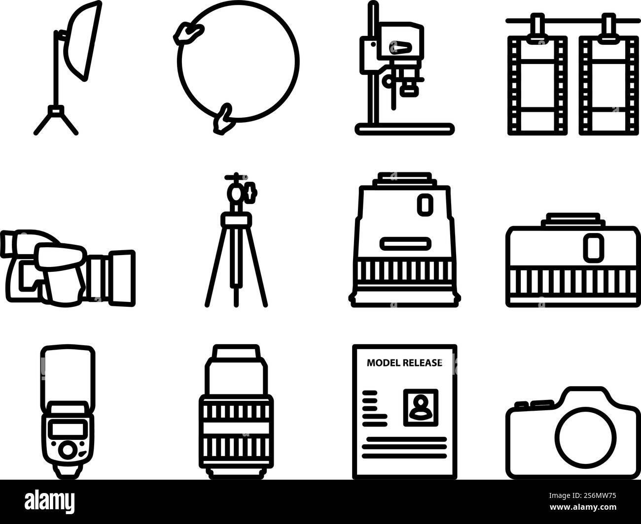 Photography Icon Set. Bold outline design with editable stroke width ...