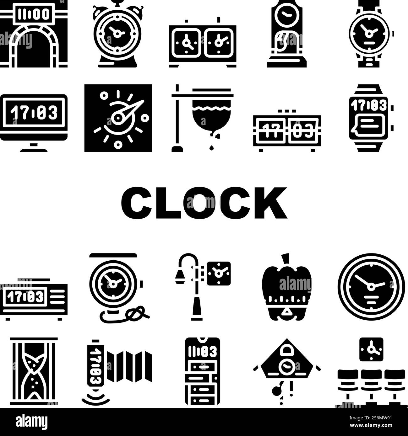 Clock And Watch Time Equipment Icons Set Vector. Floor Antique Clock ...