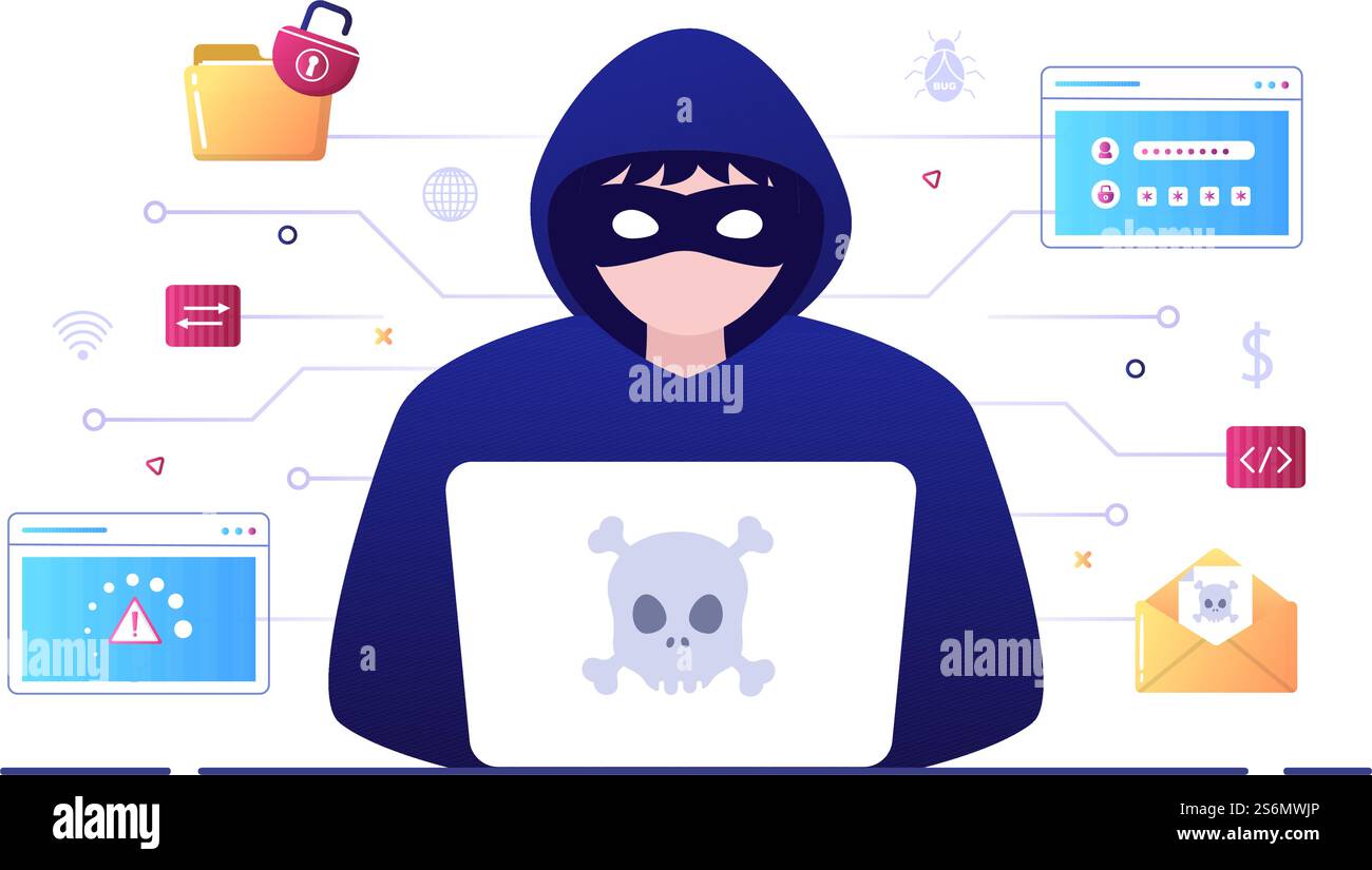 Hacker Using Computer Server to Activity Hacked Database, Network Storage, Social Account ...