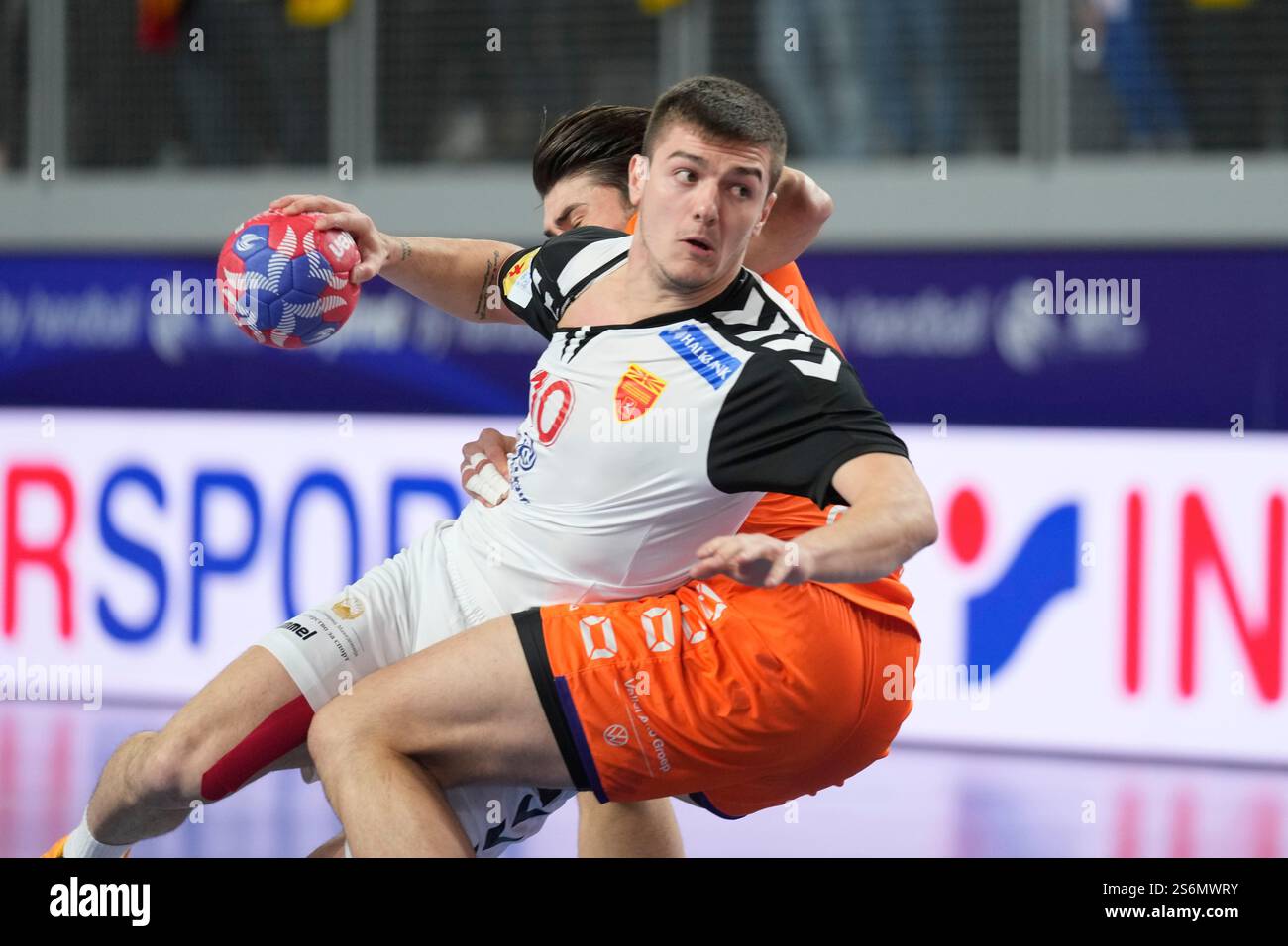 North Macedonia's Marko Mitev tries to score during the second round ...