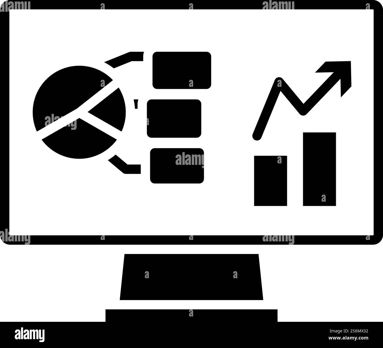 Monitor With Analytics Diagram Icon. Black Stencil Design. Vector ...
