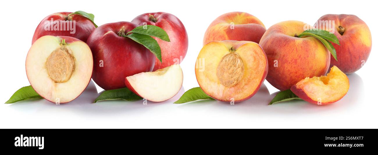 Peach Nectarine Peaches Nectarines Fruit Fruits cut half cropped ...