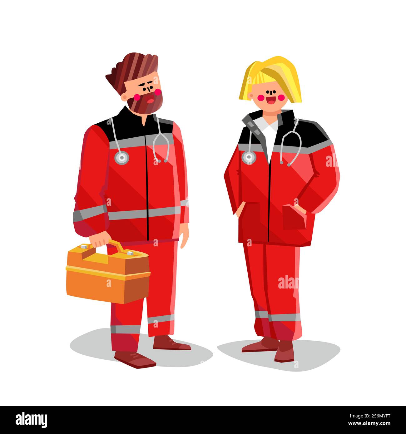 Paramedic Man And Woman With Medical Tool Vector. Paramedic Couple ...