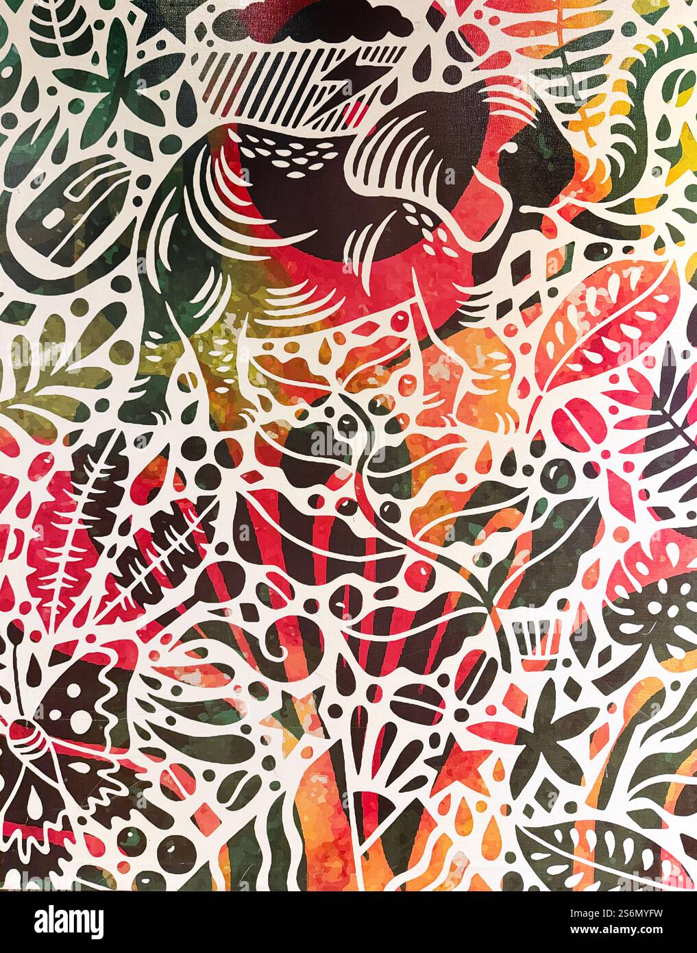 Random colorful floral and leaves abstract pattern silhouette ...