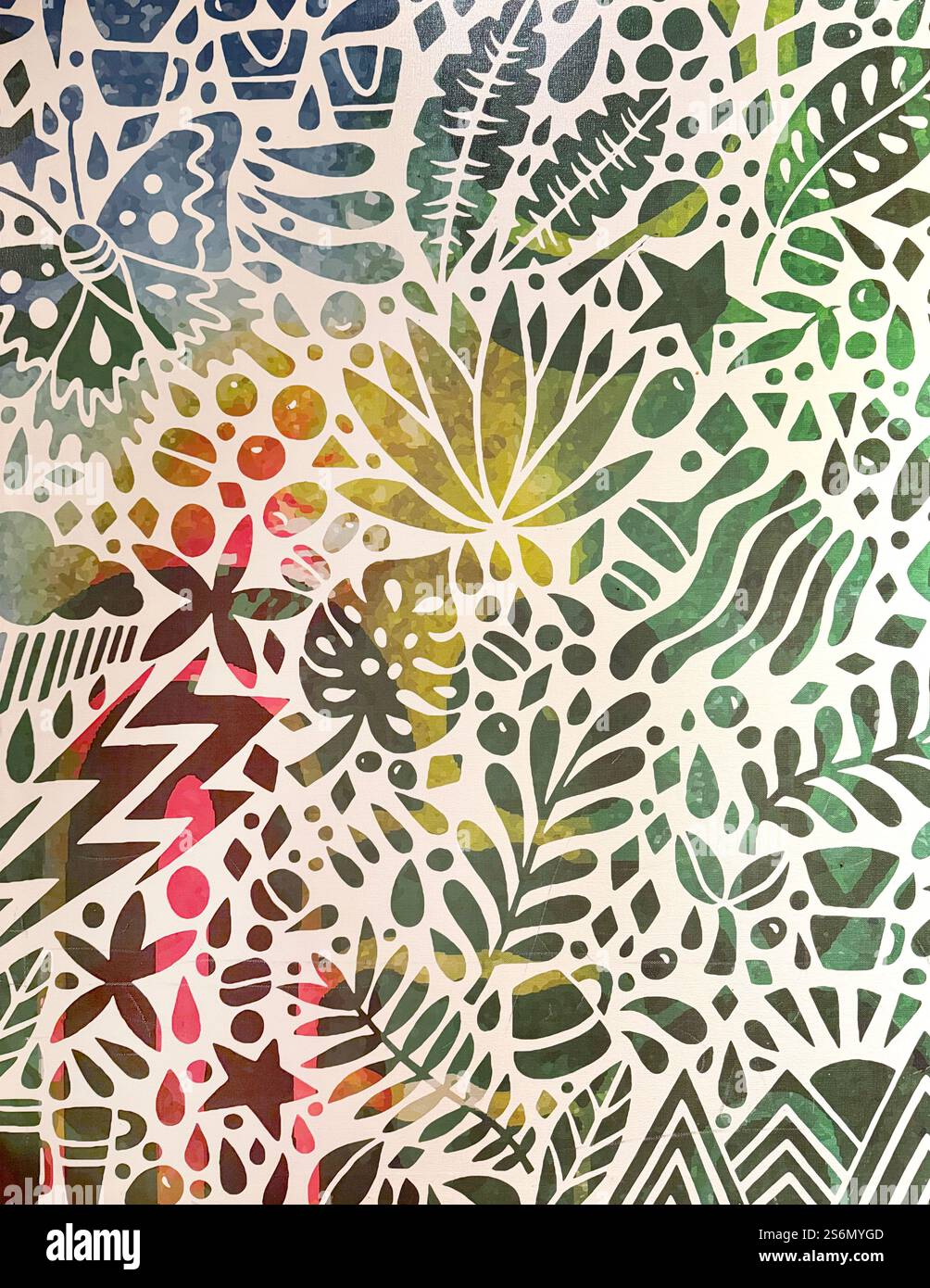 Random colorful floral and leaves abstract pattern silhouette ...