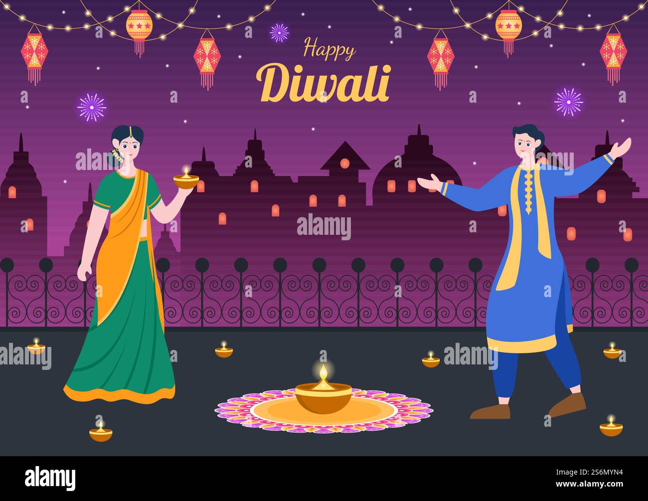 Indian people light fireworks Stock Vector Images - Alamy