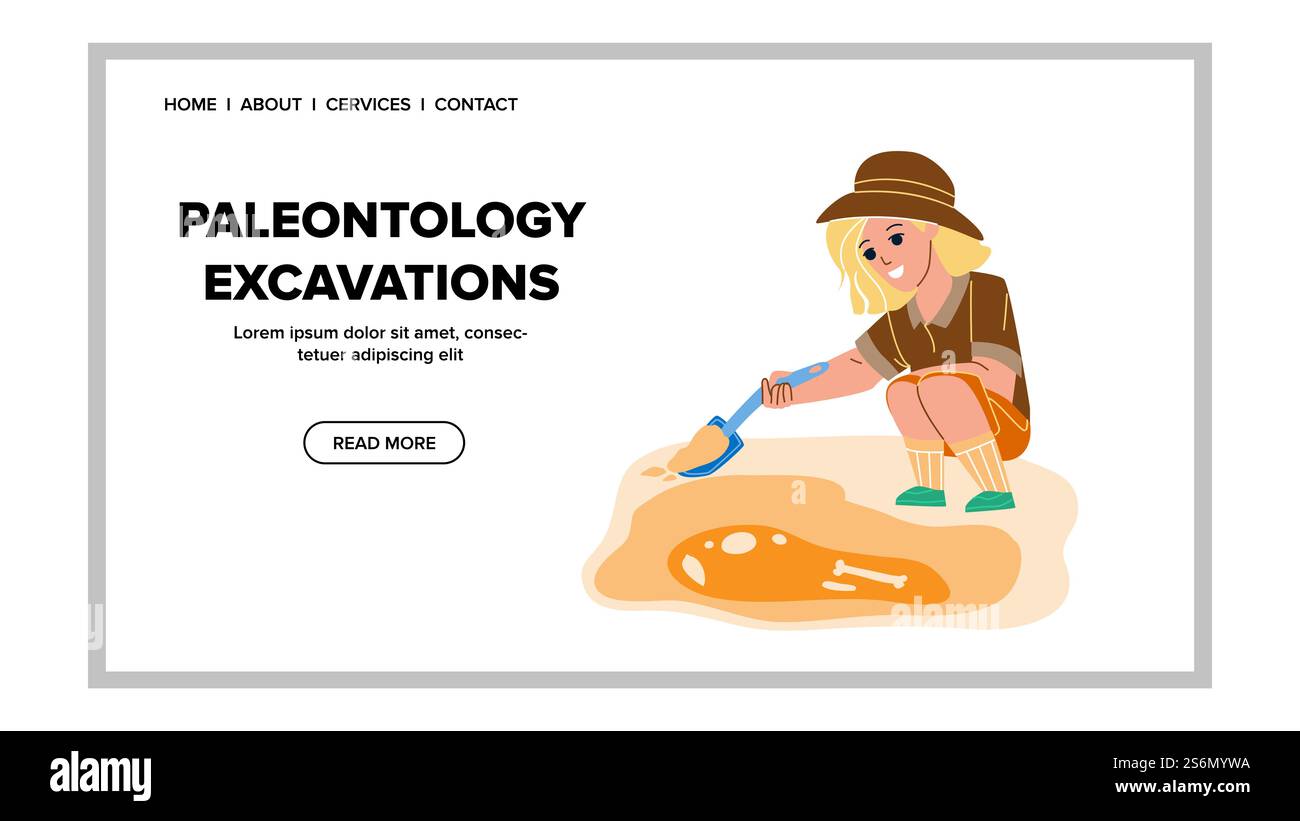 Paleontology Excavations Making Girl Child Vector. Paleontology ...