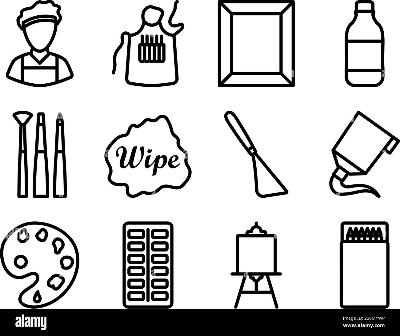 Painting Icon Set. Bold outline design with editable stroke width ...