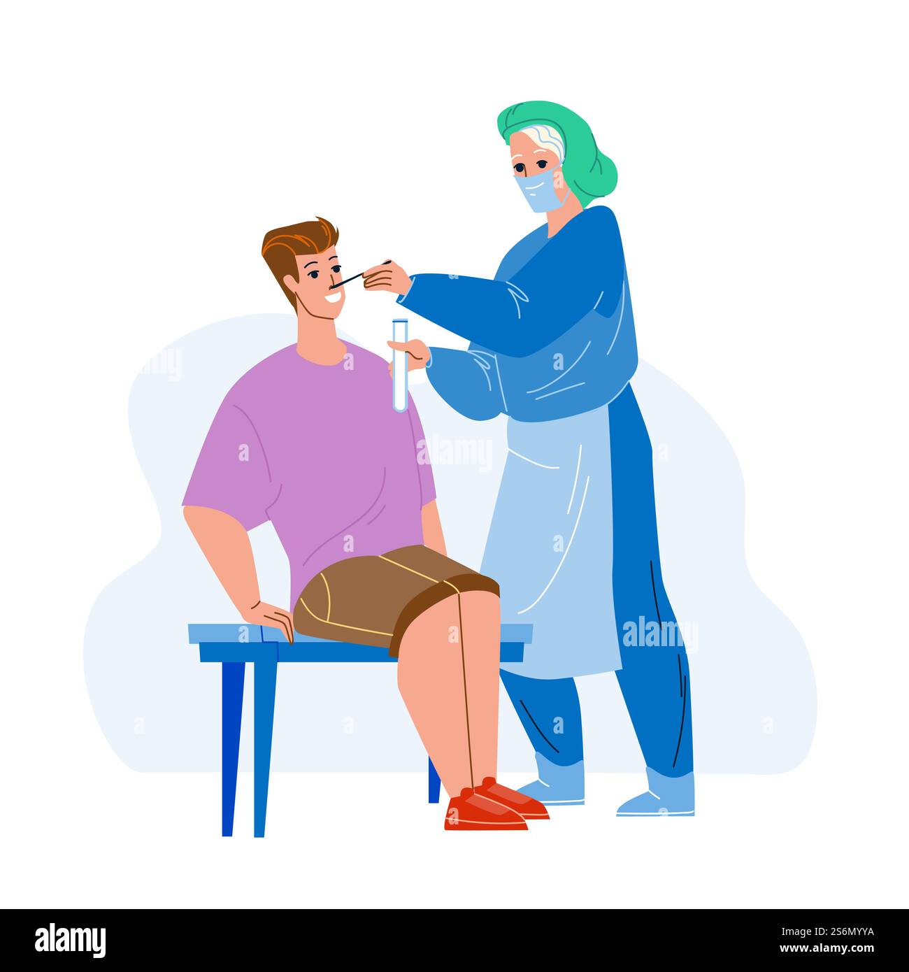 Pcr Test From Patient Nose Making Nurser Vector. Pcr Test Make Doctor ...