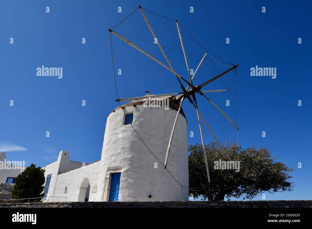 Greece, old windmill on Anna Hill on the Cycladic Island Paros Stock ...