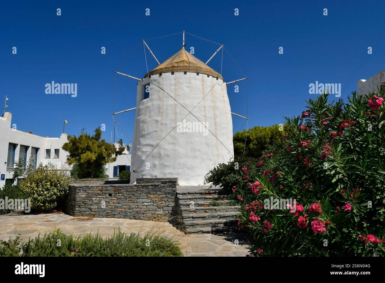 Greece, old windmill on Anna Hill on the Cycladic Island Paros Stock ...