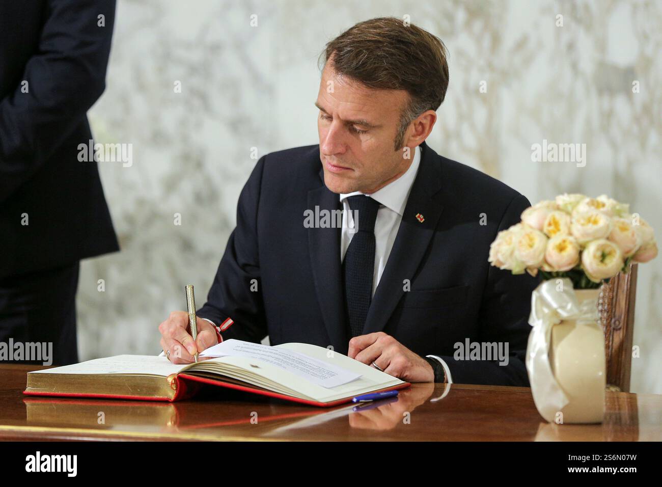 17 January 2025, Lebanon, Baabda: French President Emmanuel Macron ...