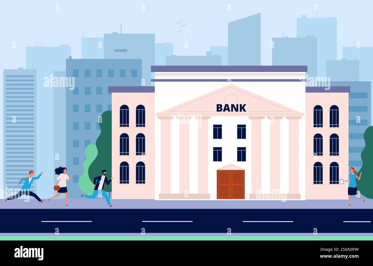 People run to bank. Financial crisis, crowd need money. Banking system, city administrative ...