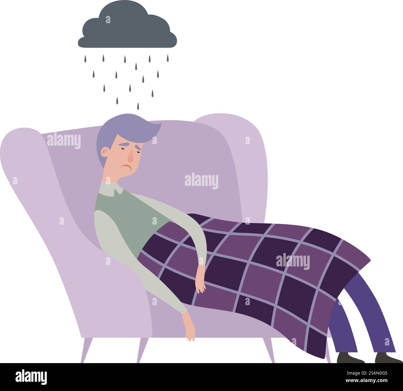 Tired man. Mental disorder, depressed male character. Isolated guy in ...