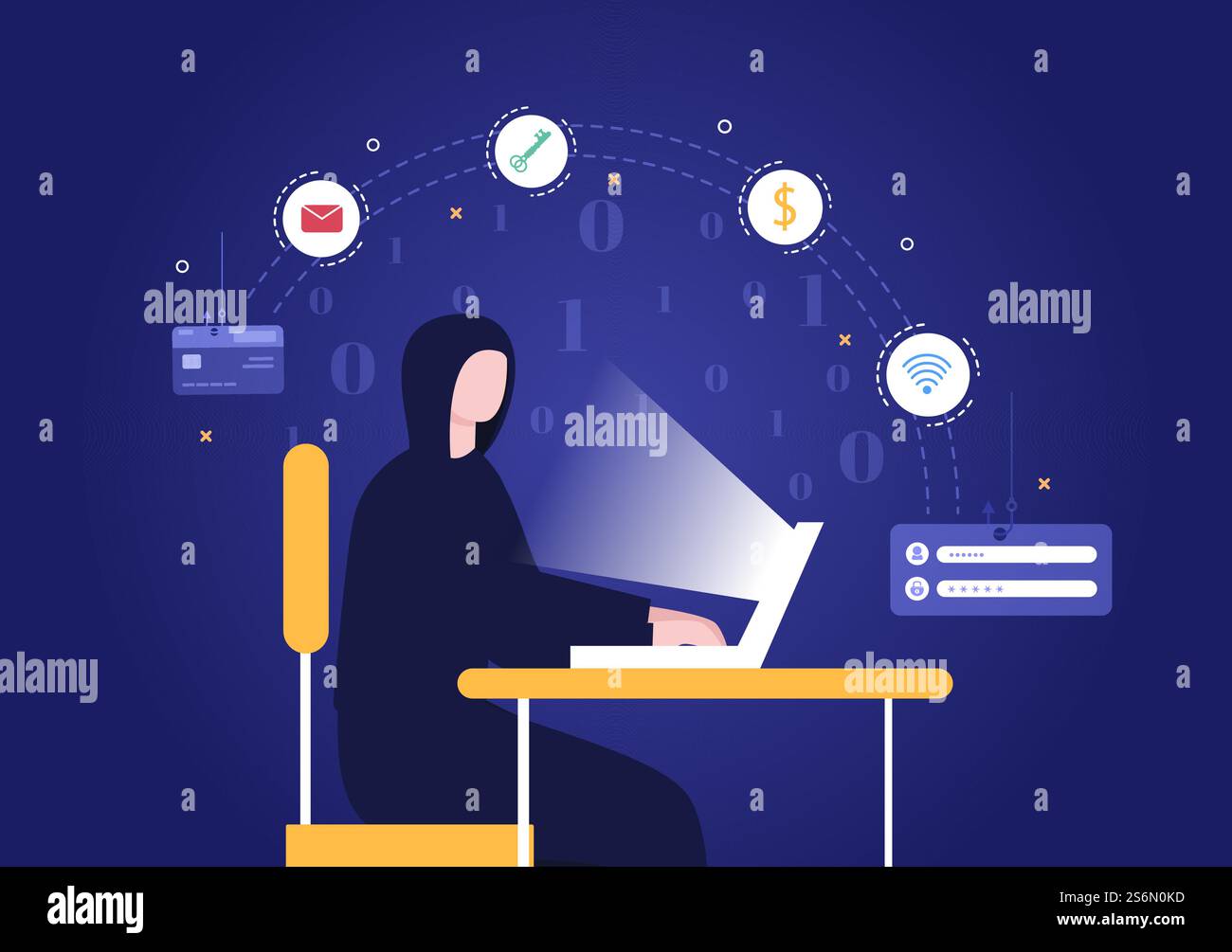 Hacker Using Computer Server to Activity Hacked Database, Network Storage, Social Account ...