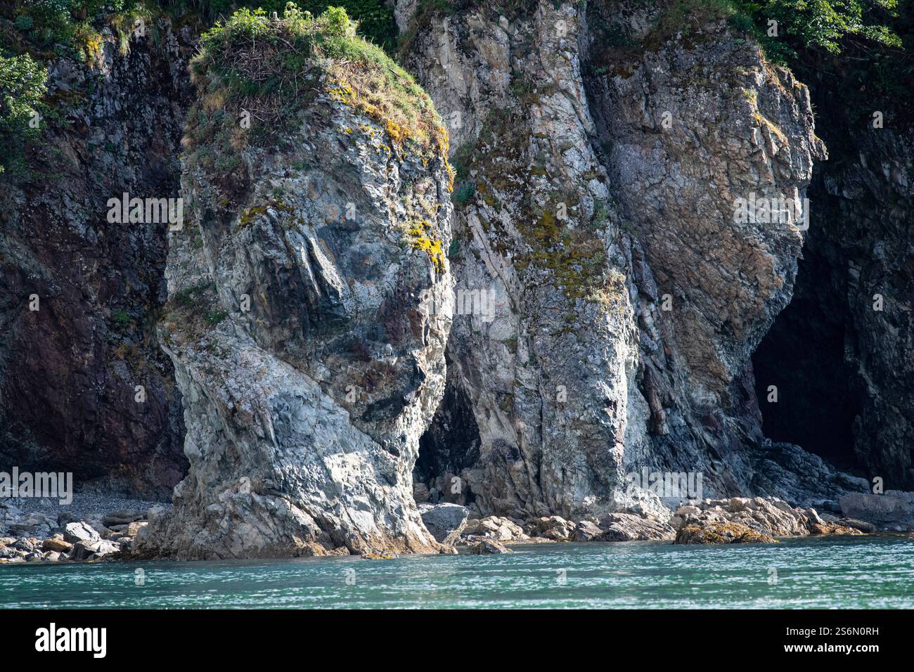 Coastal landscape with rock towers, Katmai, Alaska Stock Photo - Alamy