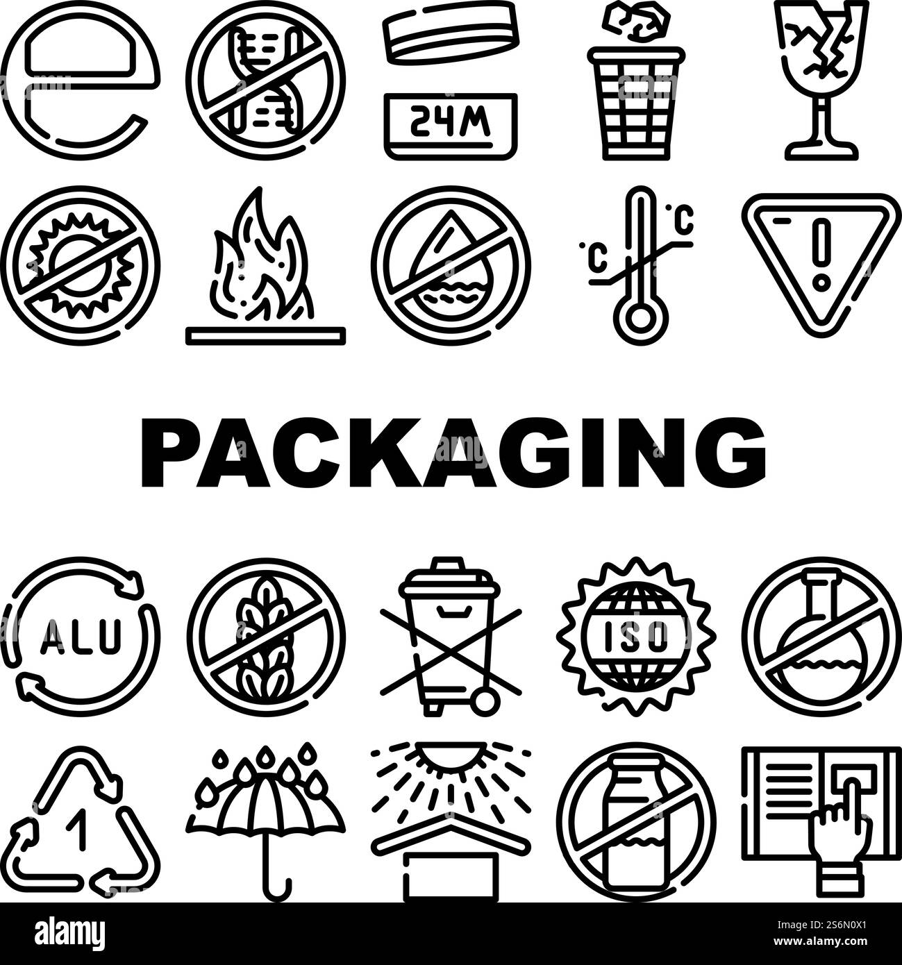 Packaging Industrial Marking Icons Set Vector. Fragile And Protect From ...