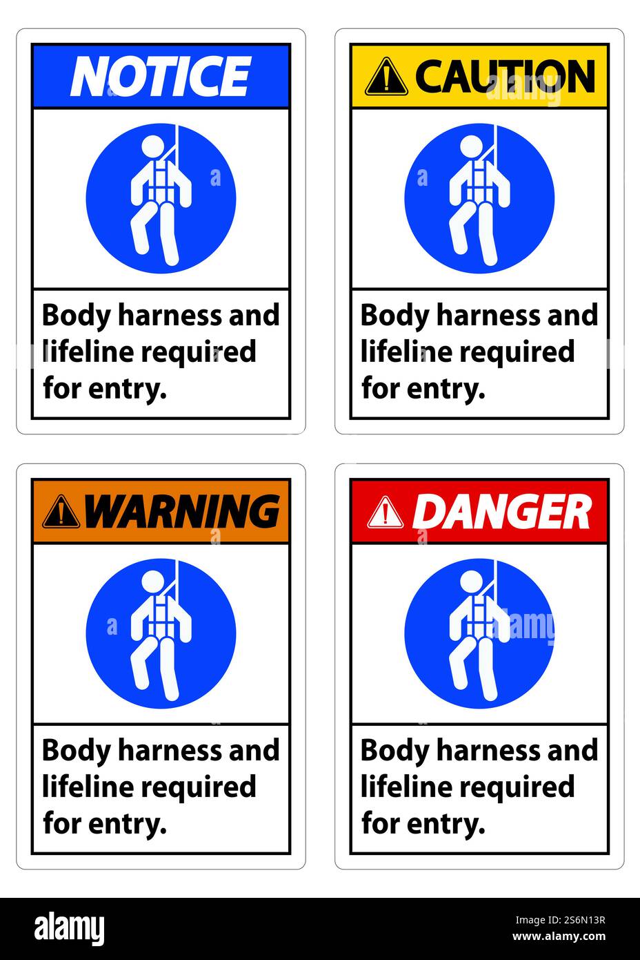Warning Sign Body Harness And Lifeline Required For Entry Stock Vector ...