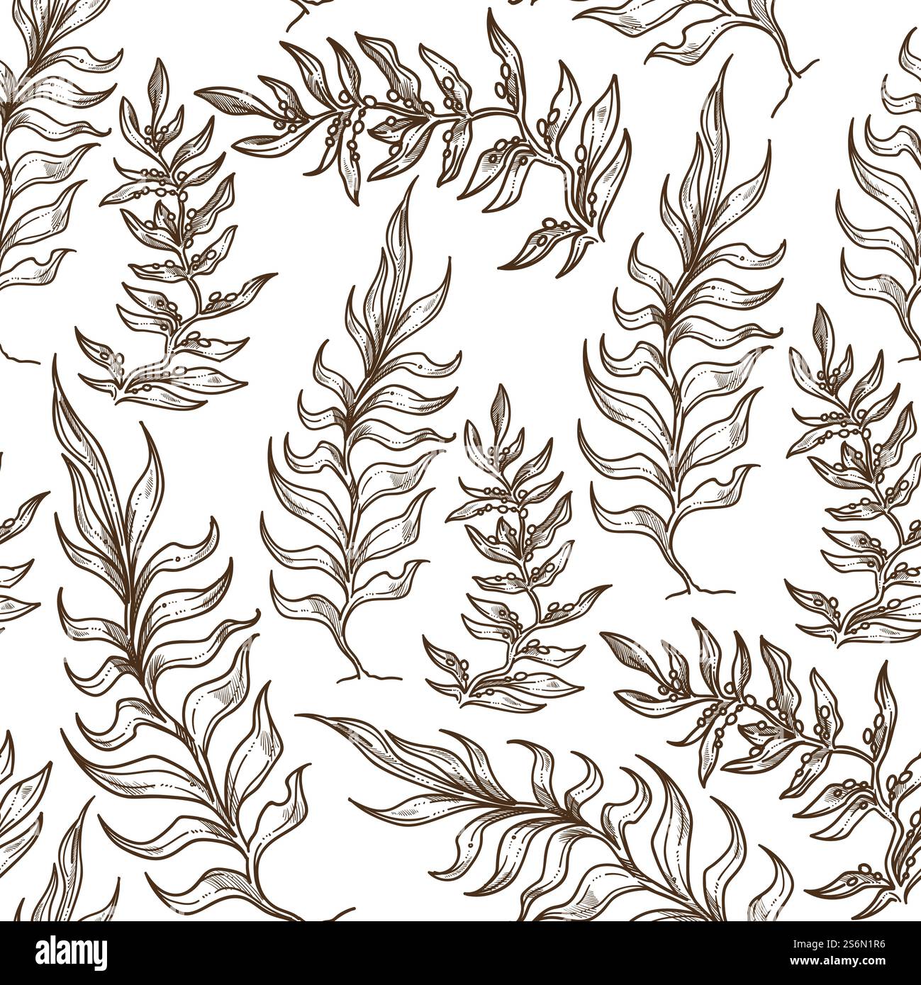 Seaweed foliage, royal fern tropical plant leaves seamless pattern ...