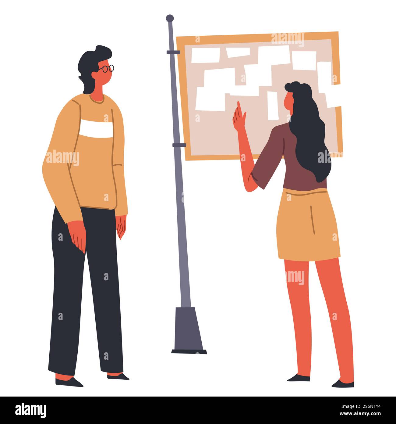 Workers thinking on project development showing info on board with ...