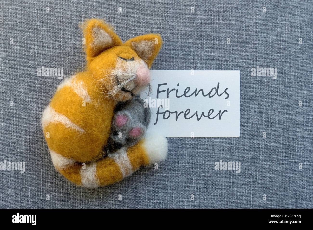 Card with cat and mouse and English text: Friends forever Stock Photo ...