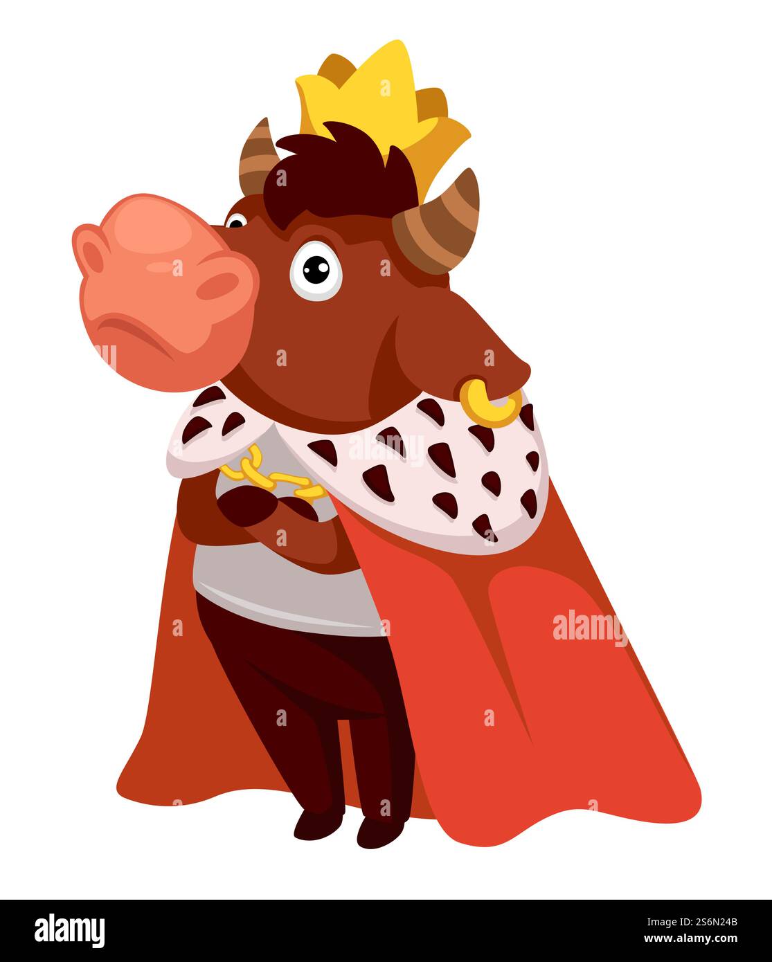 King buffalo character wearing royal gold crown and mantle of monarch ...