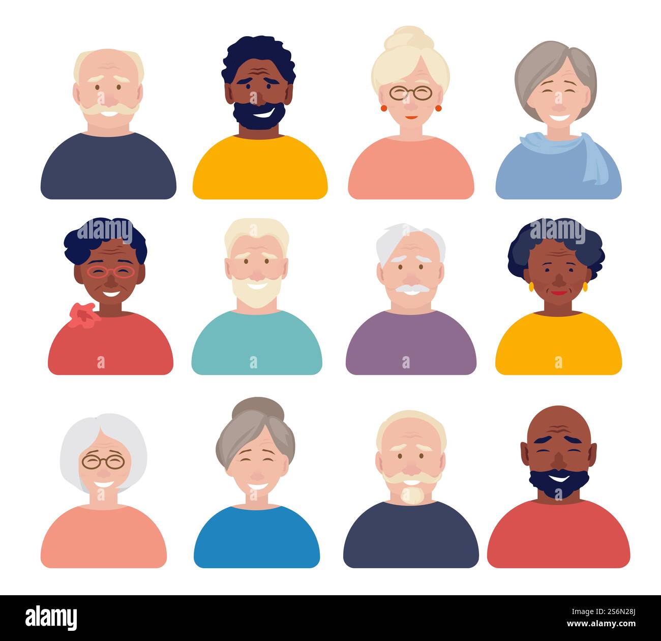 Old people avatars. Elderly characters portraits faces for cv or id ...