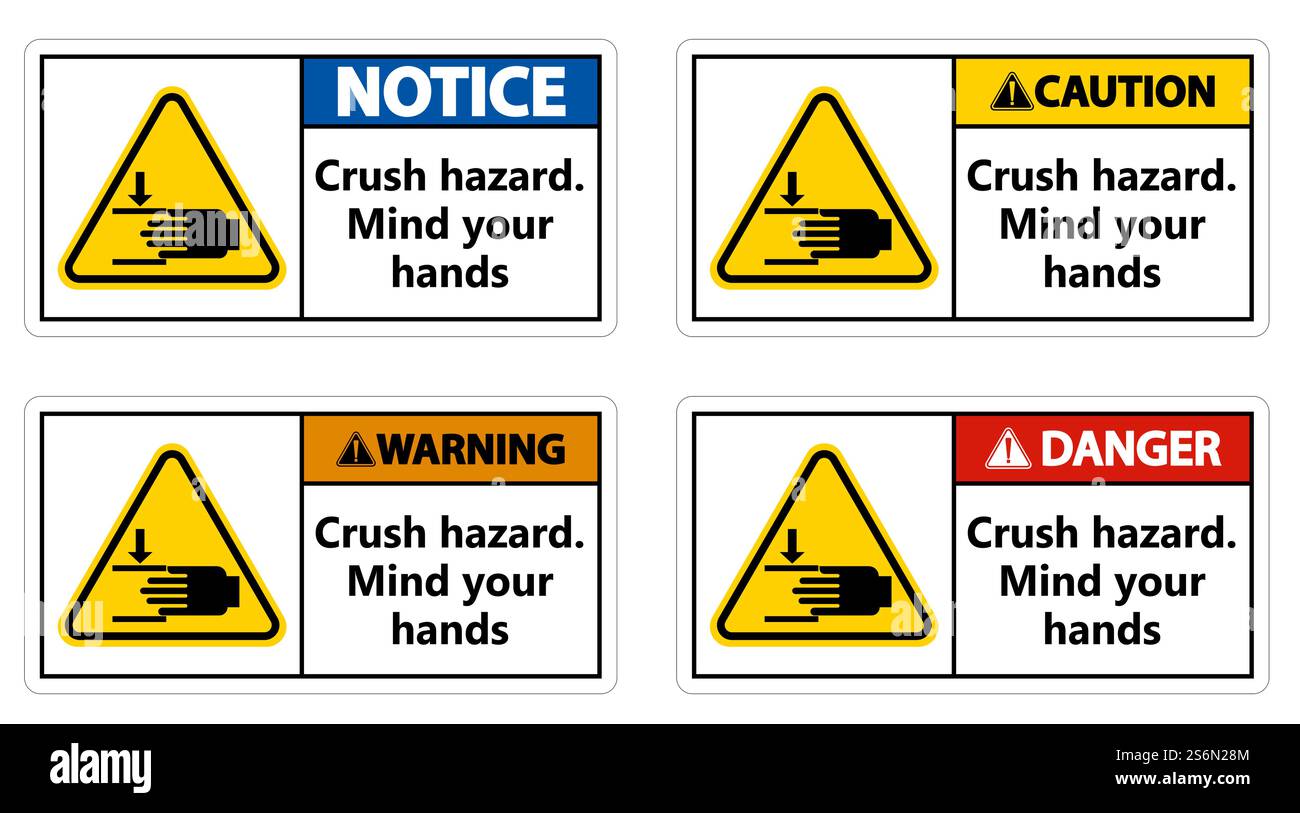 Warning Crush hazard Mind your hands Sign Stock Vector Image & Art - Alamy