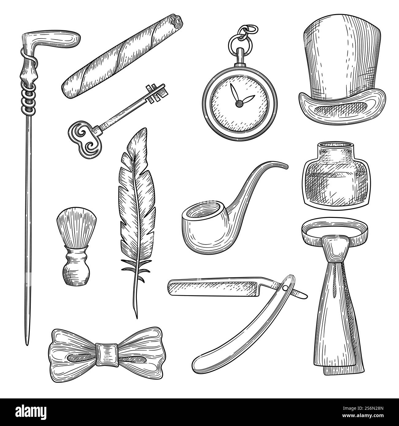 Gentleman set. Retro hand drawn collection of man clothes and ...