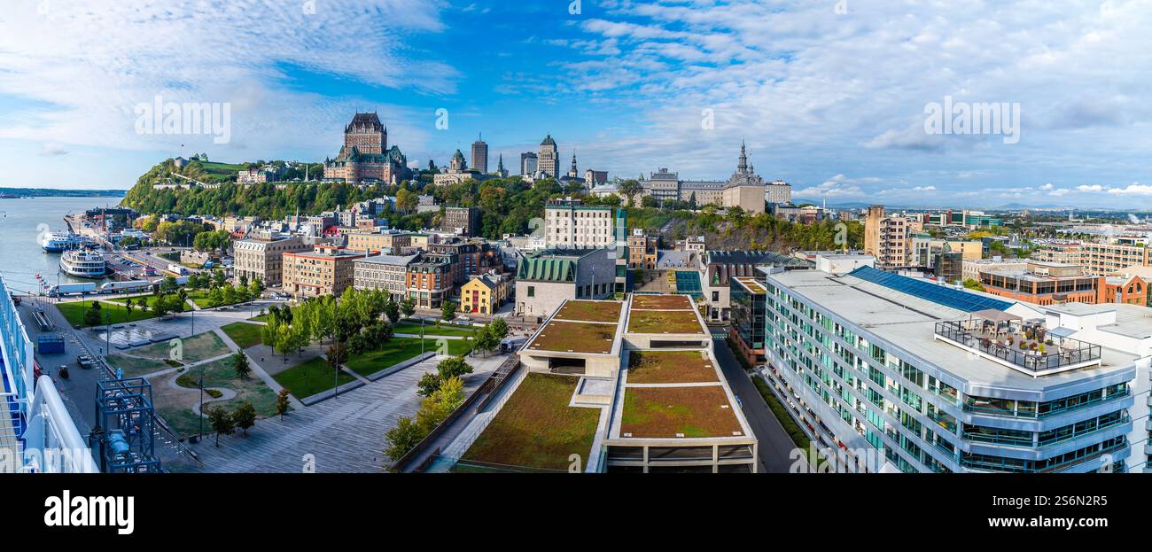 A panorama view across the cruise terminal and Quebec city in the fall ...