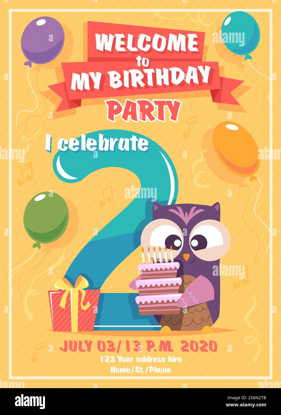 Birthday invitation. Kids poster with owls funny characters vector ...