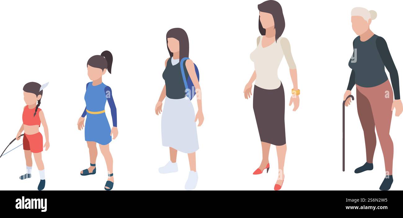 Generations people. Kids girls daughter woman mother grandmother vector ...