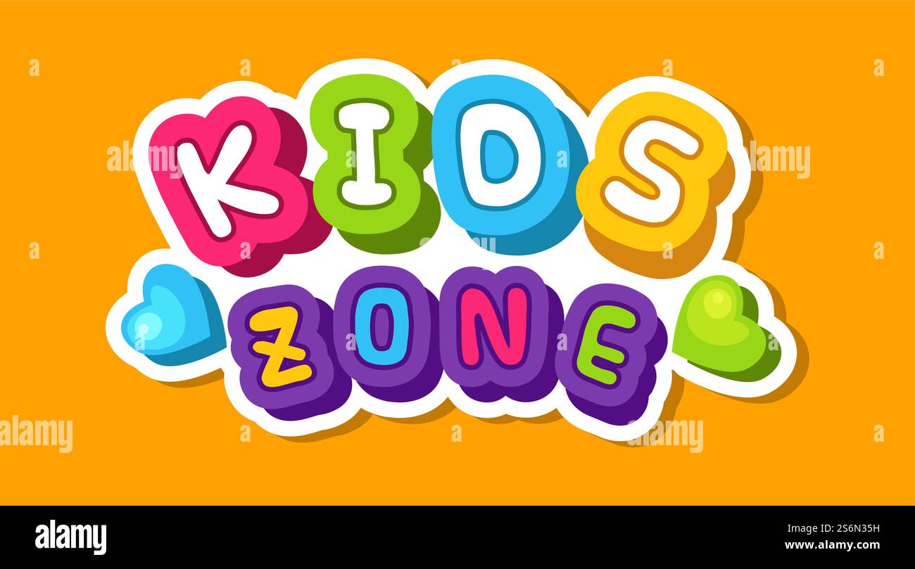 Kids zone banner. Cute colorful children playing room sticker. Playroom ...