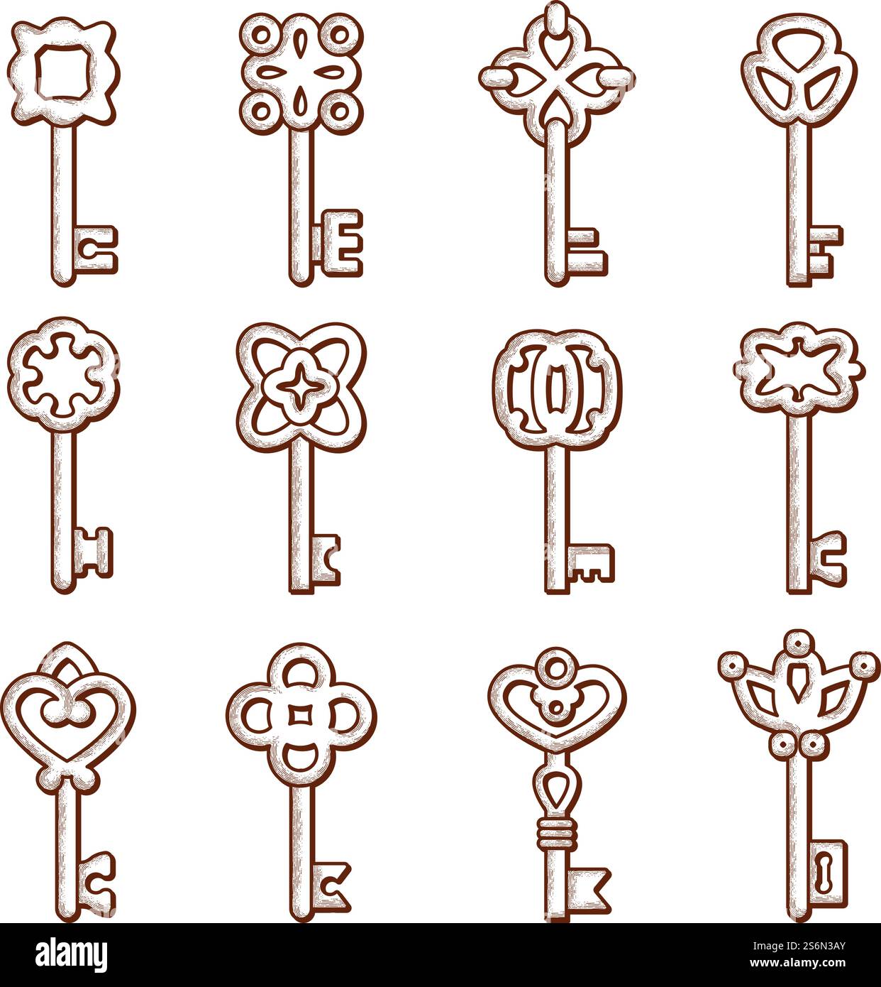 Keys icon. Silhouettes of keys and locks old victorian style vector ...