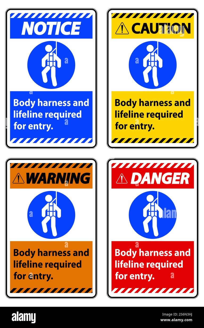 Warning Sign Body Harness And Lifeline Required For Entry Stock Vector ...