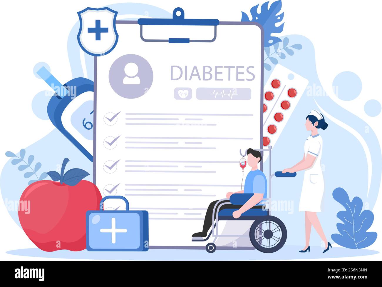 Diabetes Testing with Blood Glucose Meter, Exam Results, Tubes, Syringe ...
